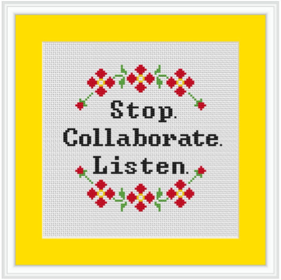 Stop. Collaborate. Listen. Cross Stitch Beginner Kit. Vanilla - Etsy