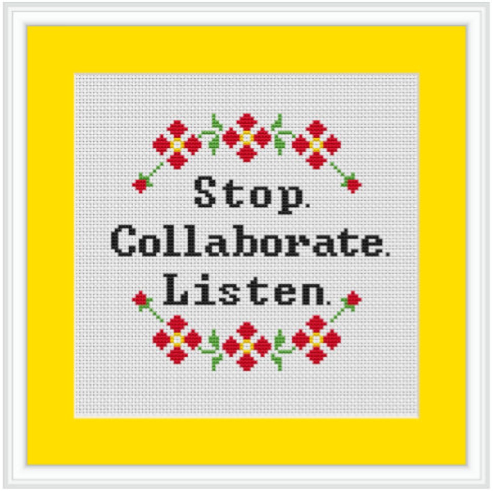 Stop. Collaborate. Listen. Cross Stitch Beginner Kit. Vanilla - Etsy