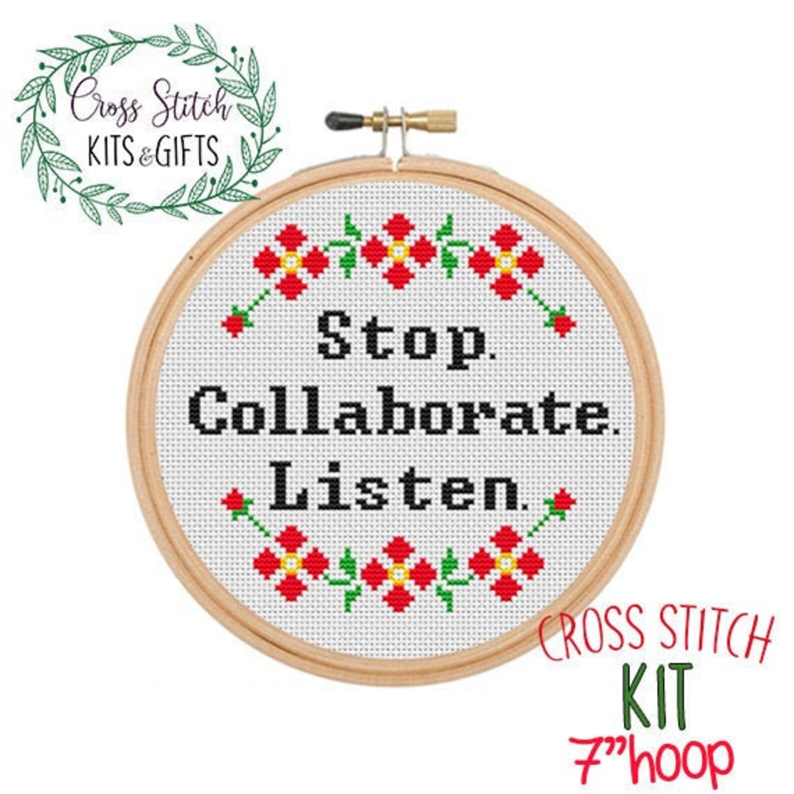 Stop. Collaborate. Listen. Cross Stitch Beginner Kit. Vanilla - Etsy