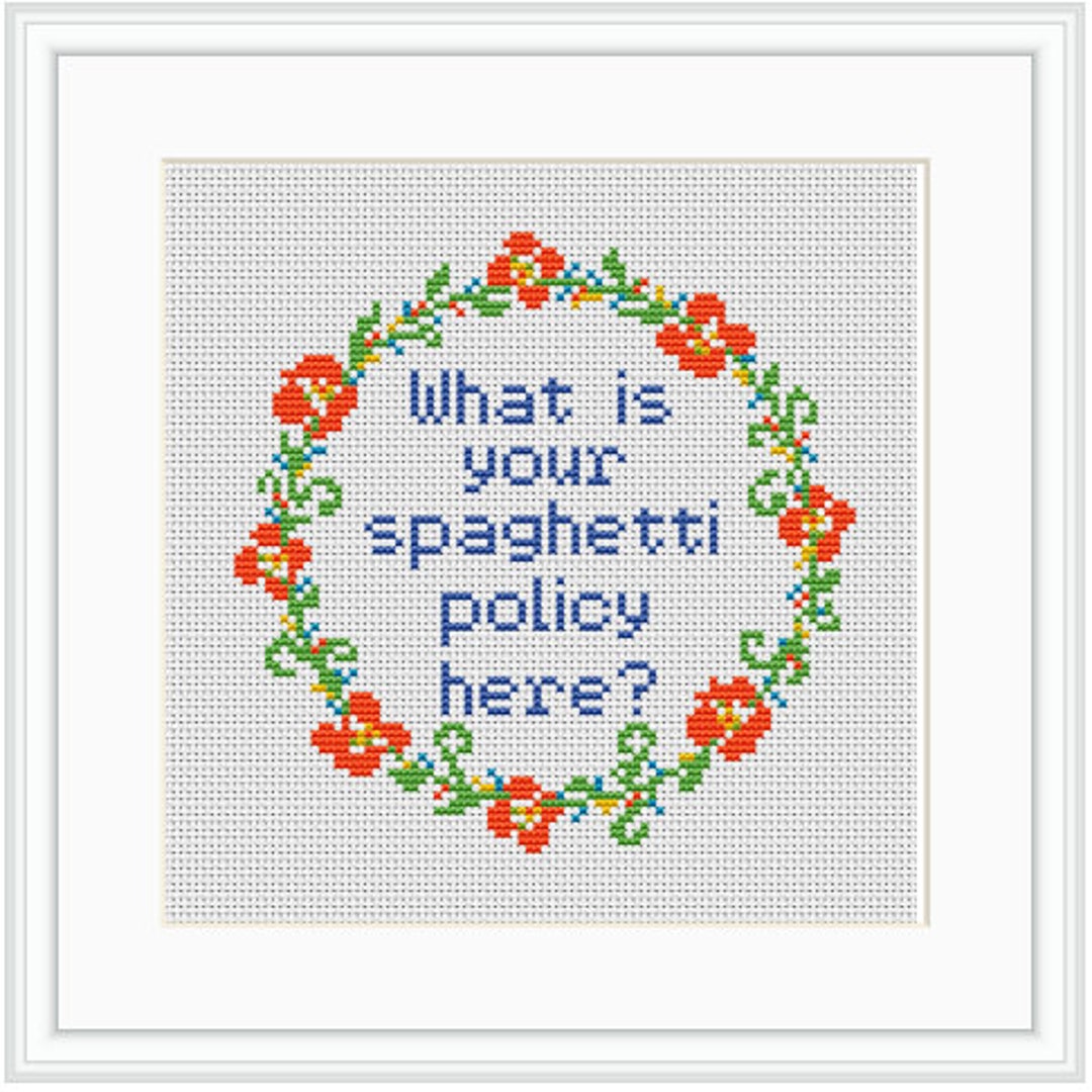 What is Your Spaghetti Policy Here Charlie Quote Cross Stitch Kit ...