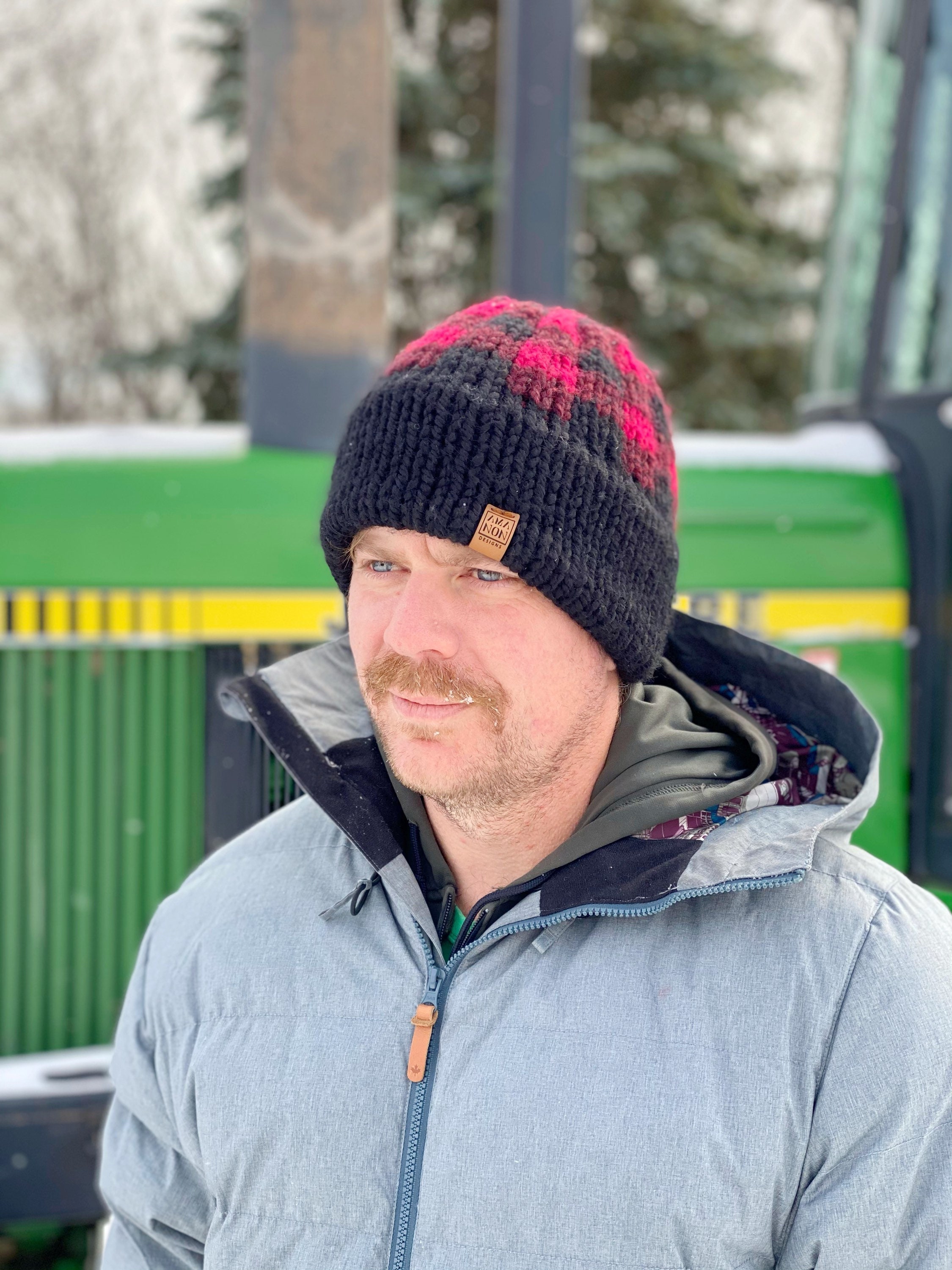 Lumberjack Toque Double Brim Knitted Red and Black Plaid Hat. | Etsy