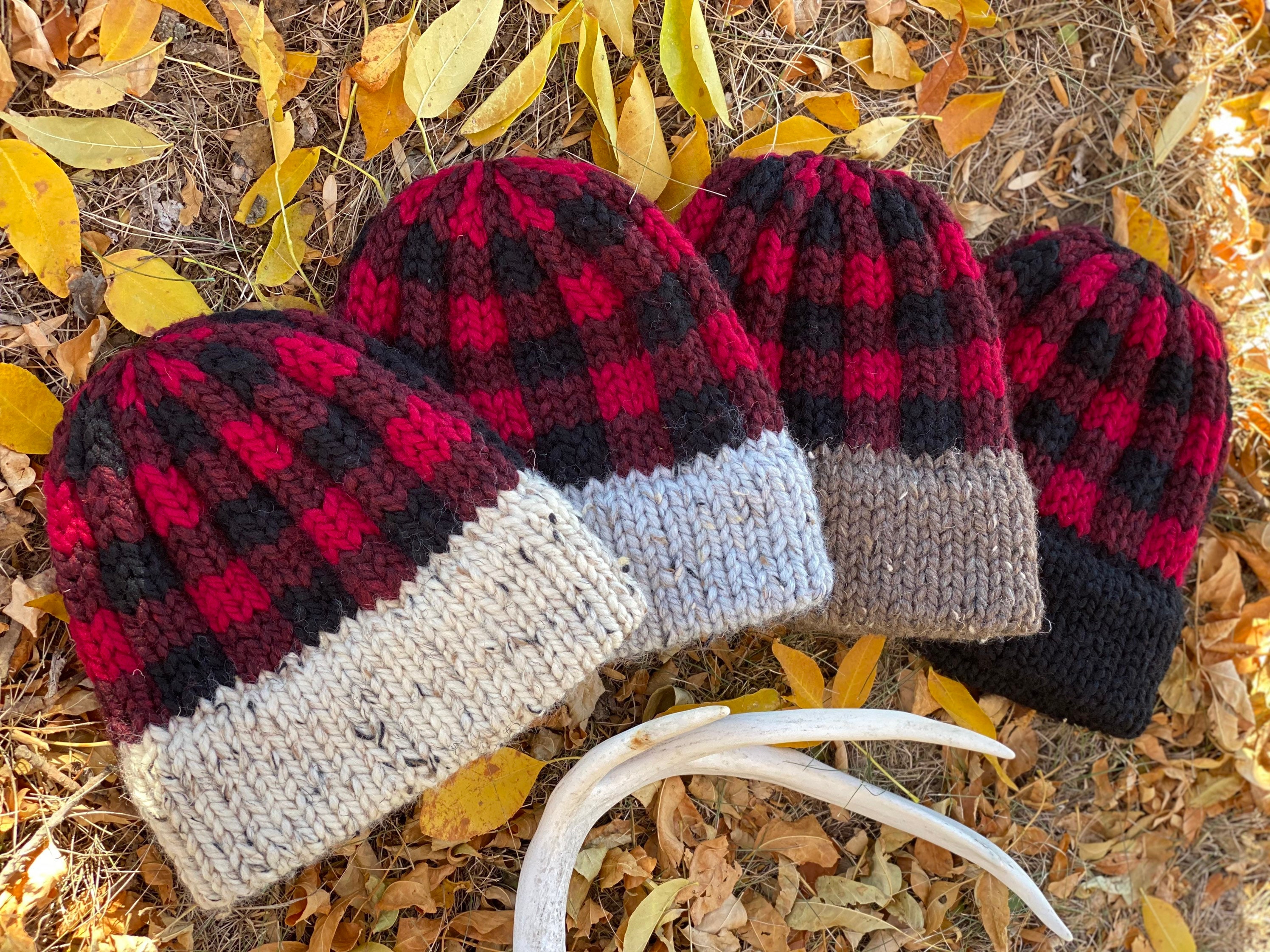 Lumberjack Toque Double Brim Knitted Red and Black Plaid Hat. | Etsy
