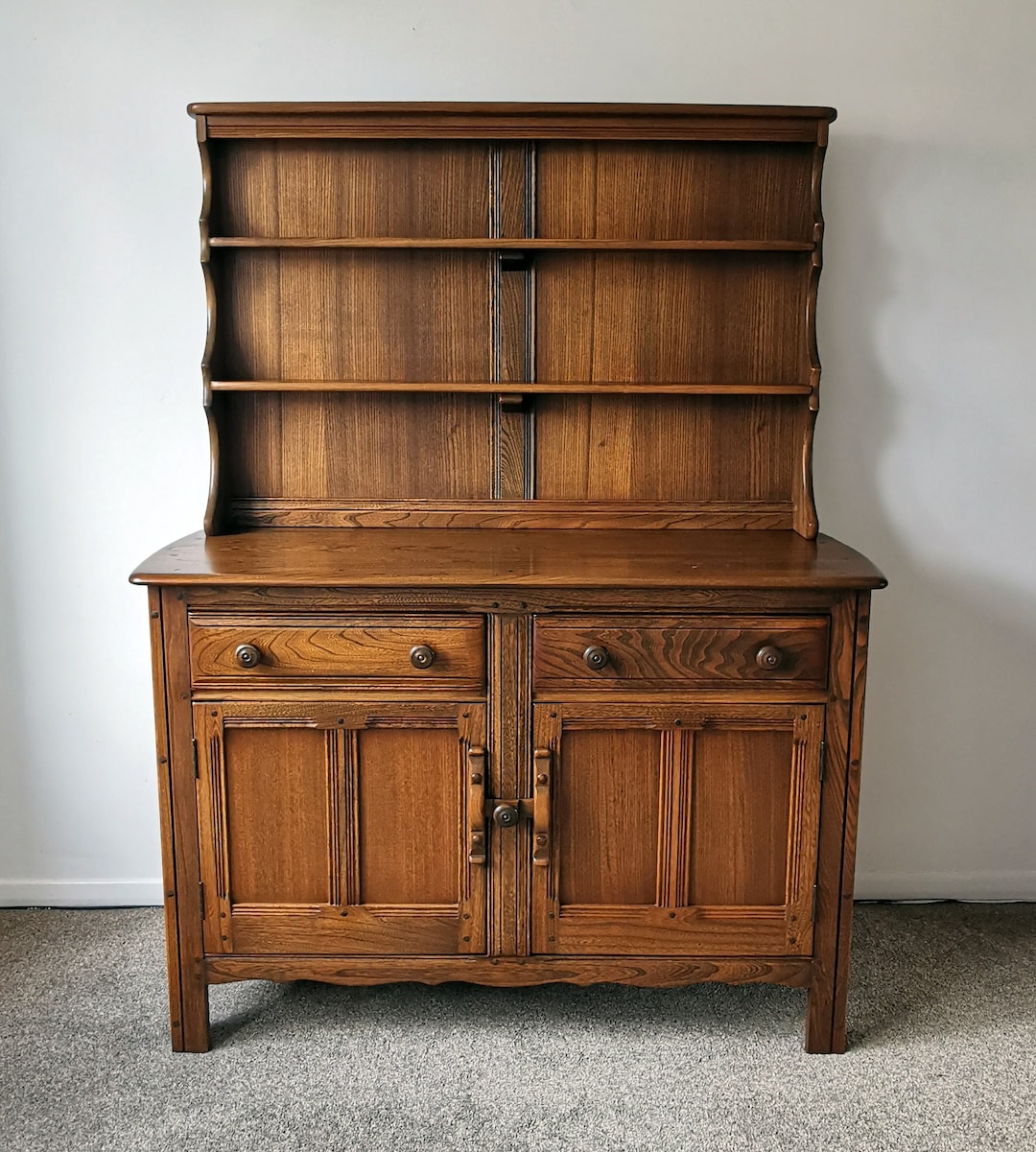 Ercol Dresser Sideboard Golden Dawn Shelves Drawers Cupboard FREE ...