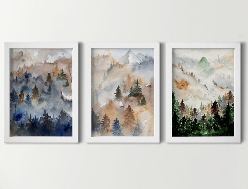 Watercolor Forest Print Set of 3 Nature Landscape Wall Art | Etsy