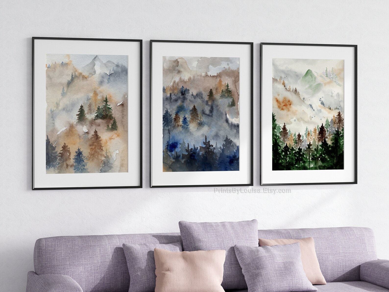 Watercolor Forest Print Set of 3 Nature Landscape Wall Art - Etsy