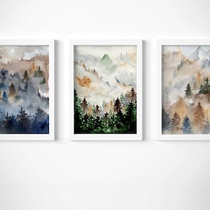 Watercolor Forest Print Set of 3 | Nature Landscape Wall Art | Abstract ...