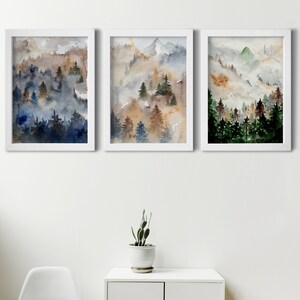 Watercolor Forest Print Set of 3 Nature Landscape Wall Art | Etsy