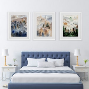 Watercolor Forest Print Set of 3 Nature Landscape Wall Art | Etsy