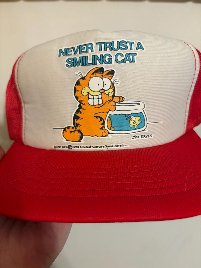 Vintage Garfield Hat 80s Cartoon Cat Trucker Hat Snapback - Etsy
