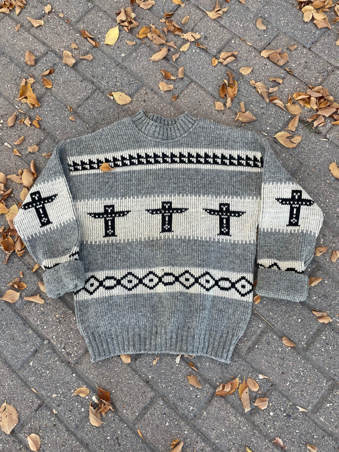 Vintage Brown Bison Brand Sweater Cowichan Style 90s Wool Knit - Etsy