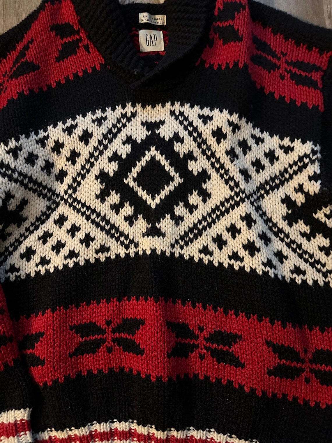 Vintage GAP Sweater 90s Hand Knit Tricot Shawl Neck Boho Cozy Chic - Etsy