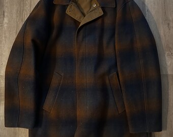 60's Pendleton Men's Virgin Wool Reversible Coat Brown Plaid Size Medium Made in Portland ...