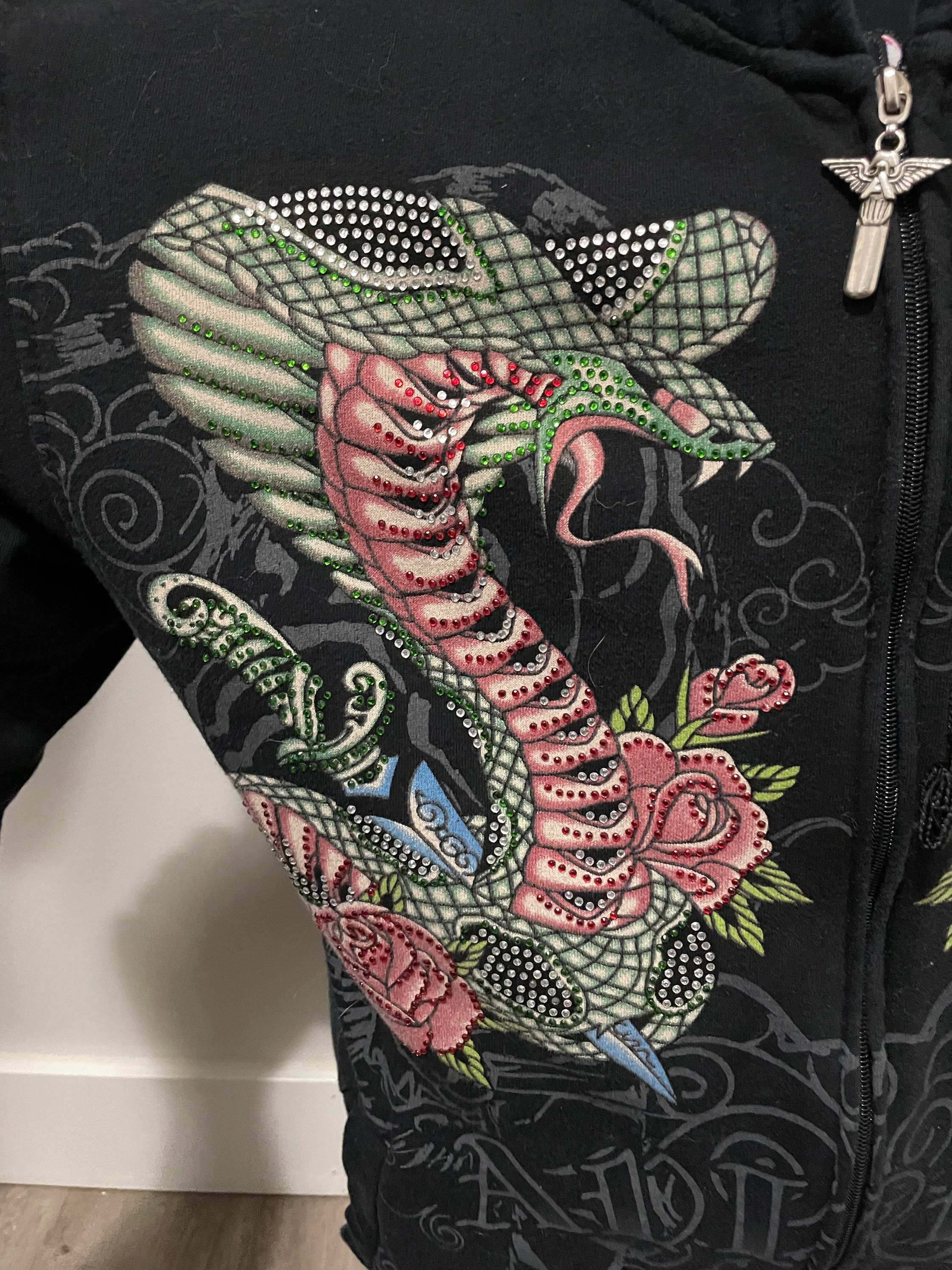 Avirex Hoodie Swarovski Snake Print Design - Etsy