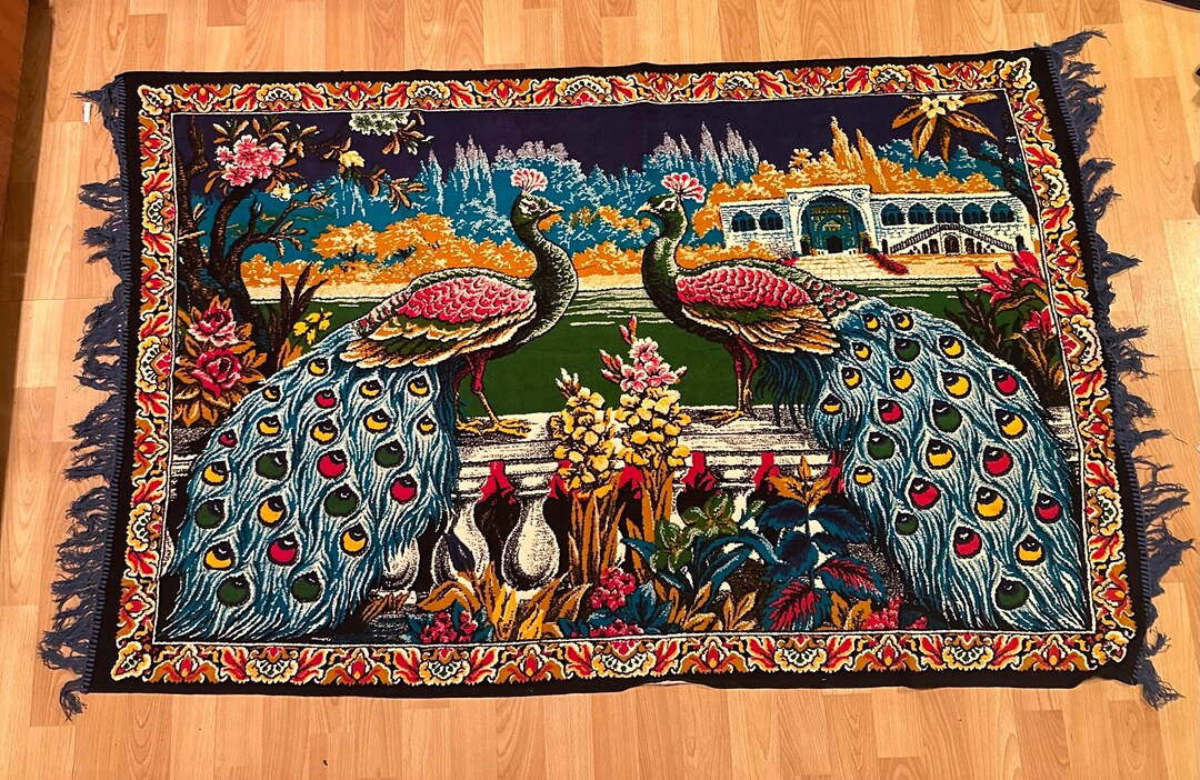 Vintage Peacock Tapestry Wall Art Velvet Rug Boho Chic Eclectic Home ...