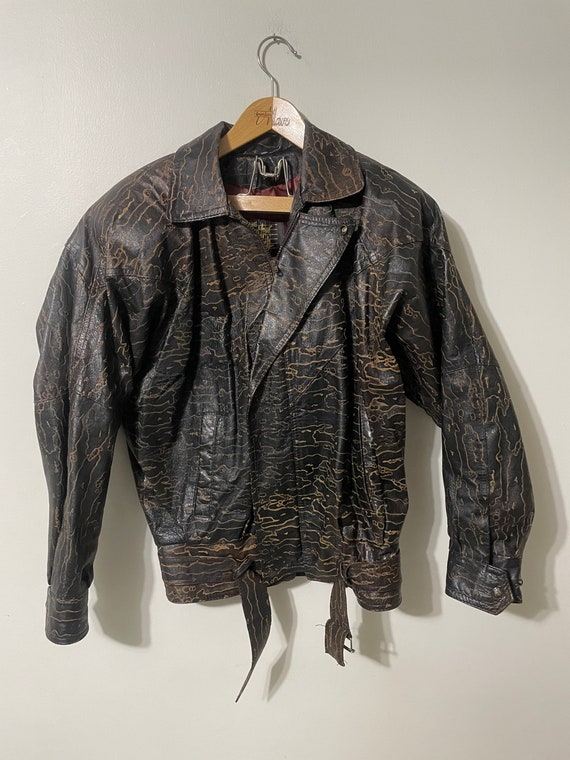 Vintage Leather Ranch Jacket Rare Tiger Stripe Animal… - Gem