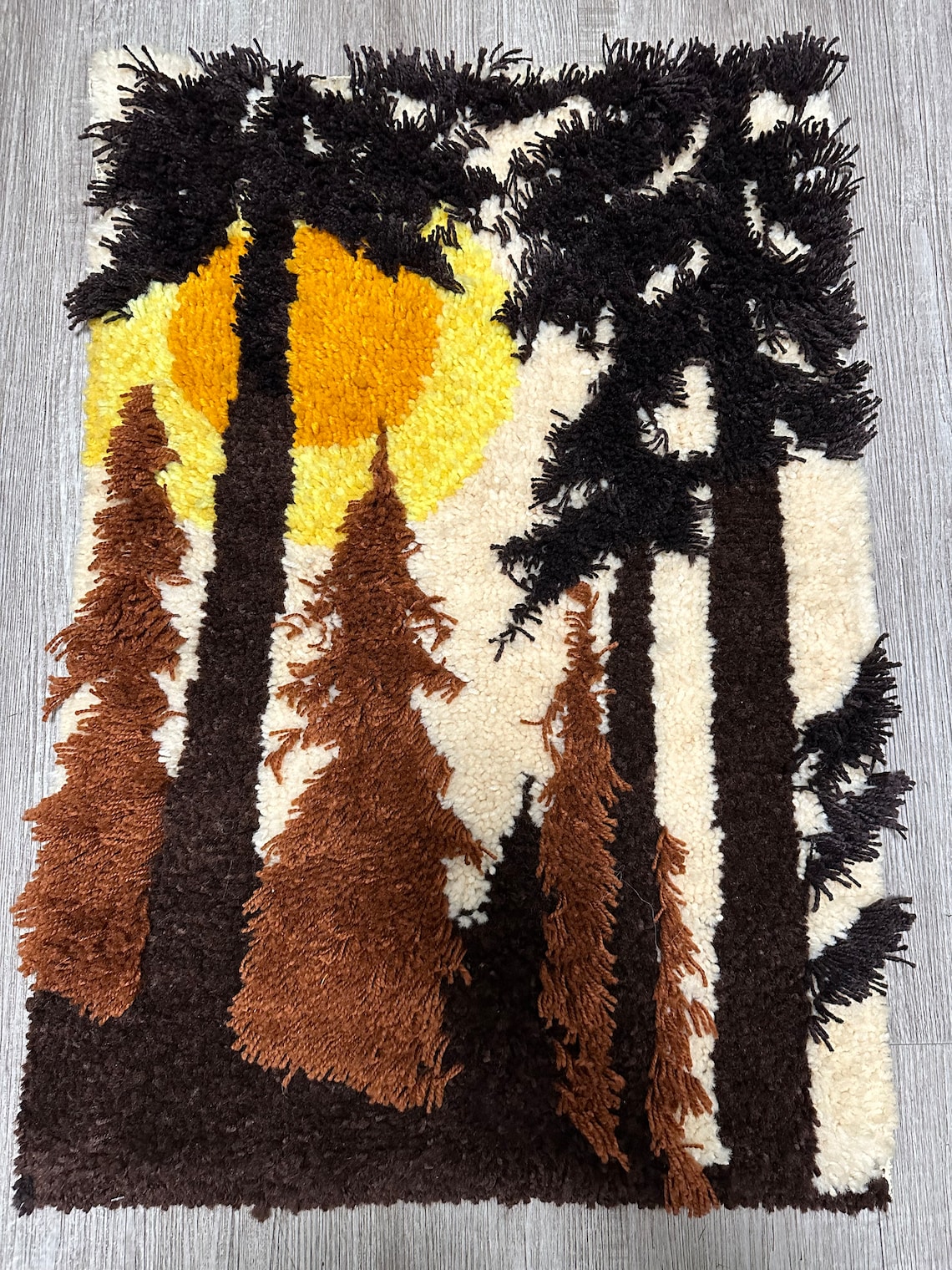 Vintage Latch Hook Rug Wall Art Trees Sunset Boho Chic Home Decor - Etsy