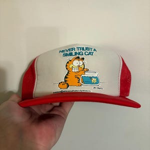 Vintage Garfield Hat 80s Cartoon Cat Trucker Hat Snapback - Etsy