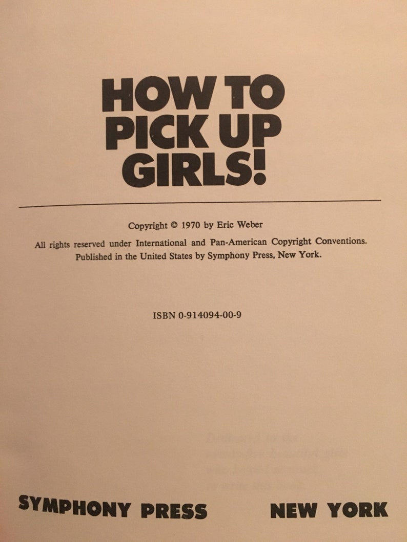 How to Pick up Girls Hardcover Book by Eric Weber Original 1970's Print - Etsy