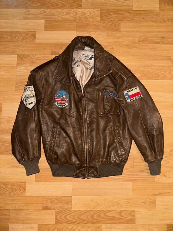 Vintage Flight Club Aviator Jacket 90s Leather Pilot … - Gem