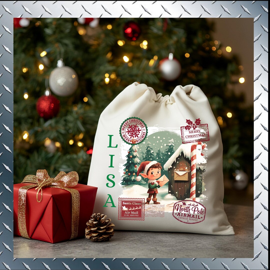 Santa Sack Personalized, Elf Mail Santa Sack, Custom Name Gift Sack ...