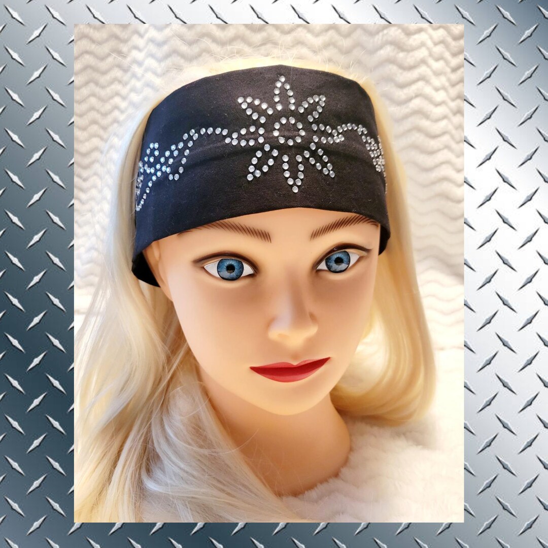 Biker Rhinestone Headband, Bling Bandana Headband, Star Design, Choose ...