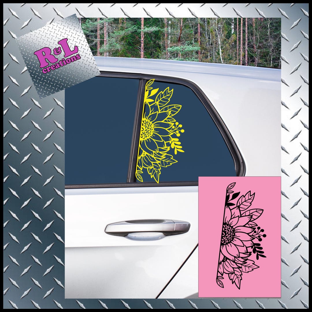 Sunflower Half Quarter Side Window Decal, Flower Window Panel, Car ...