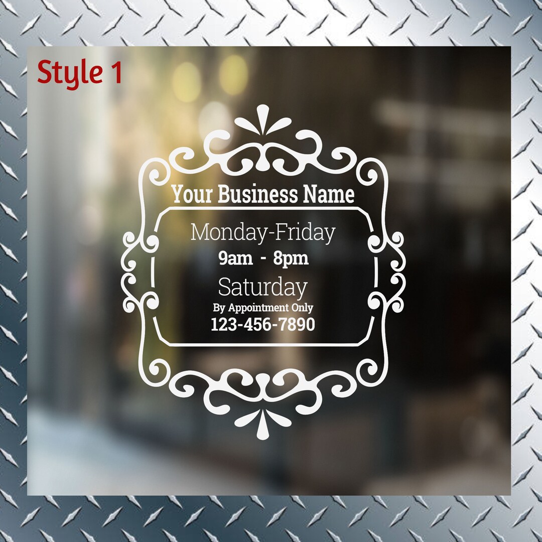 Business Hours Vinyl Window Decal Store Hours of Operation Custom ...