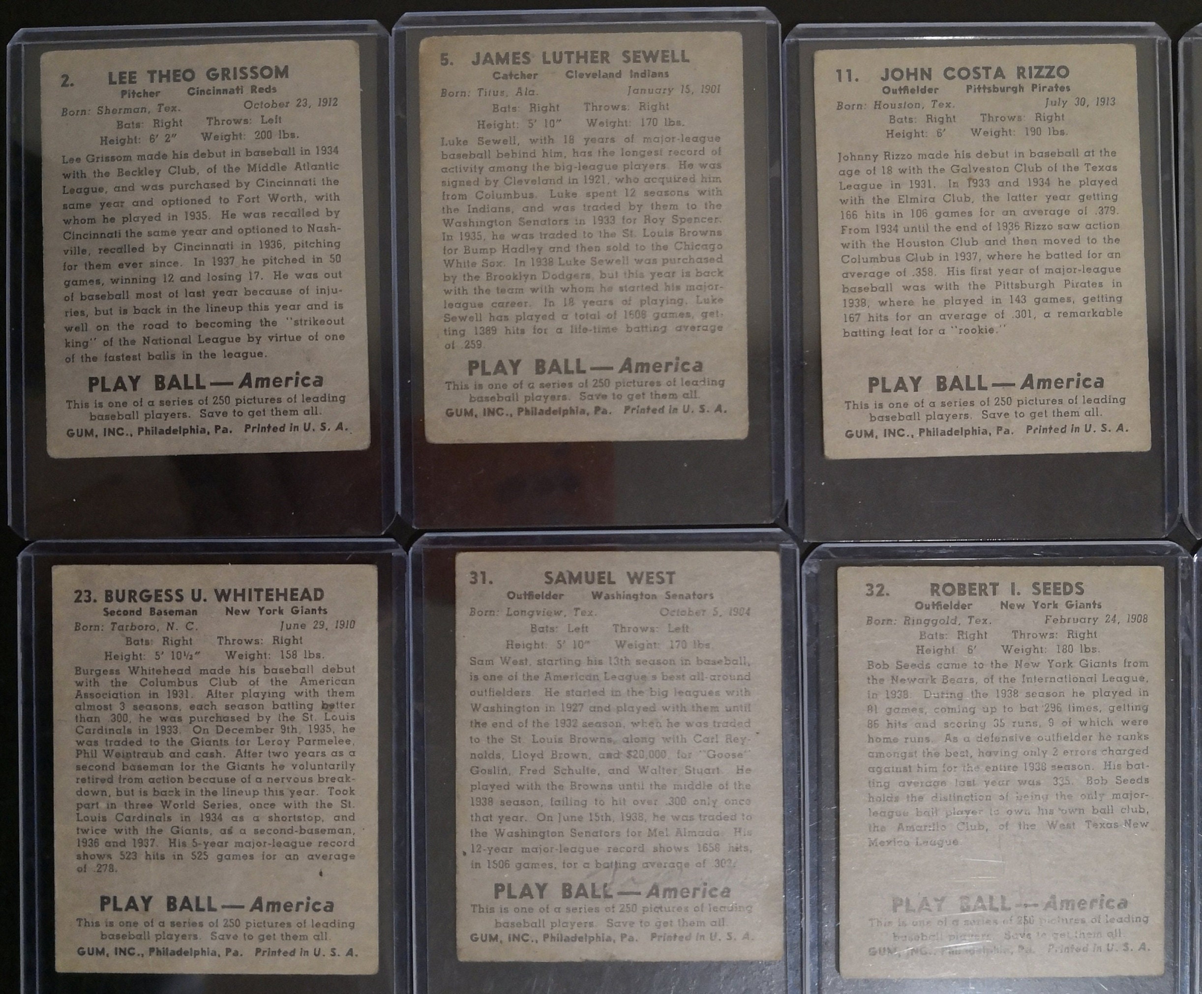Original 1939 Play Ball America Card From Gum Inc Lot of 15 Rare 344A ...