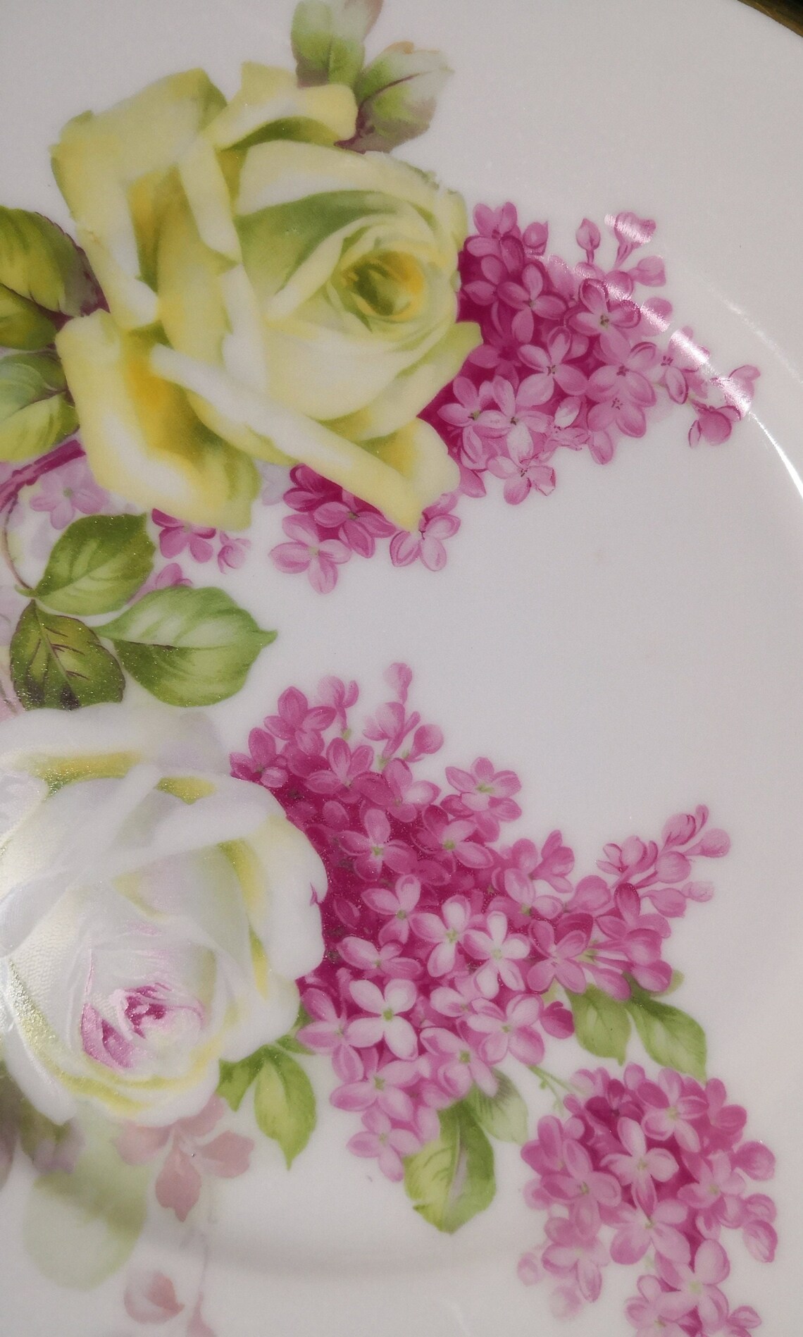 Antique Victorian Plate 9.5" Prince Regent Bavaria Yellow Pink Roses ...