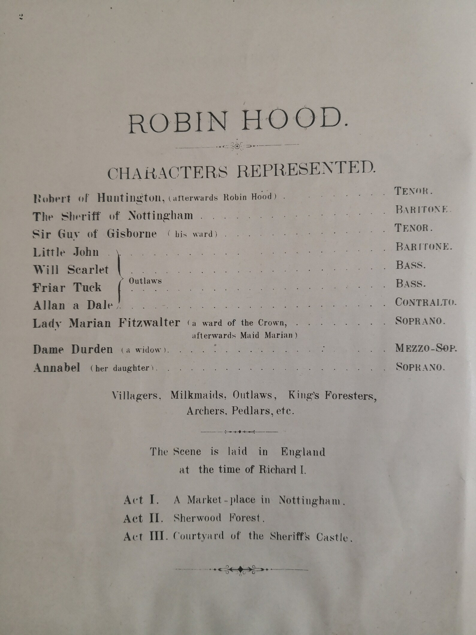 Robin Hood: A Comic Opera in Three Acts Libretto by Harry B. Smith ...
