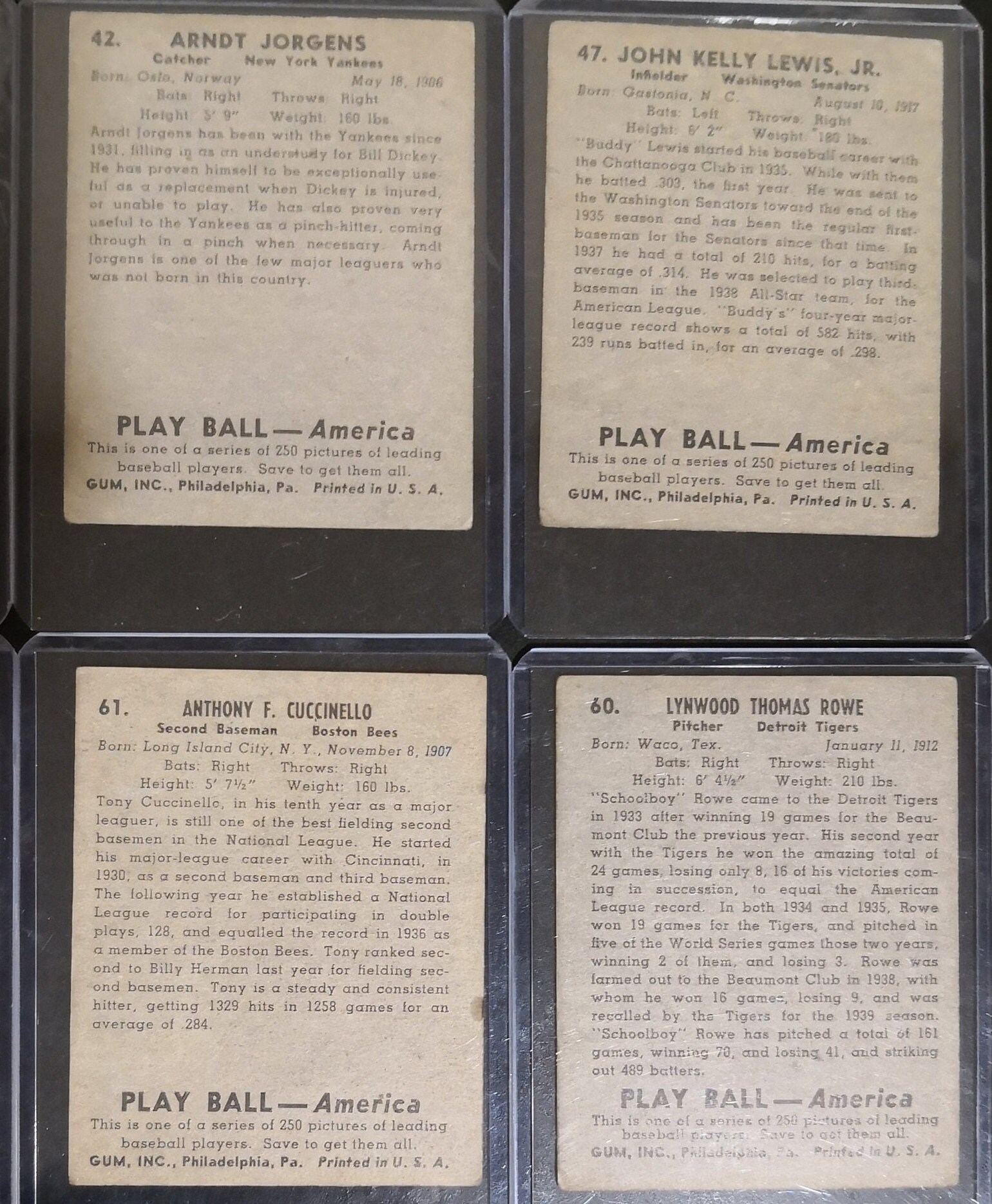 Original 1939 Play Ball America Card From Gum Inc Lot of 15 Rare 344A ...