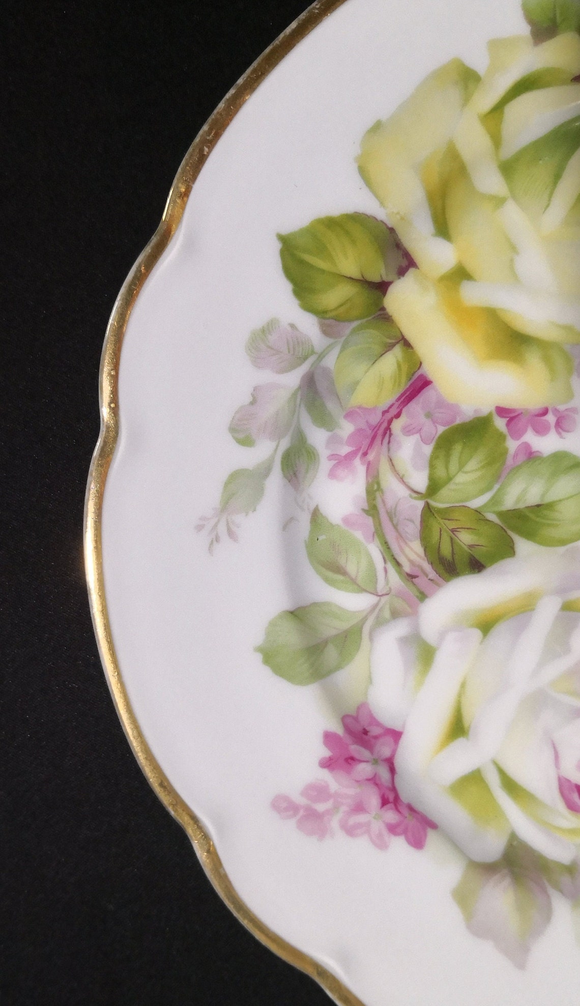 Antique Victorian Plate 9.5" Prince Regent Bavaria Yellow Pink Roses ...