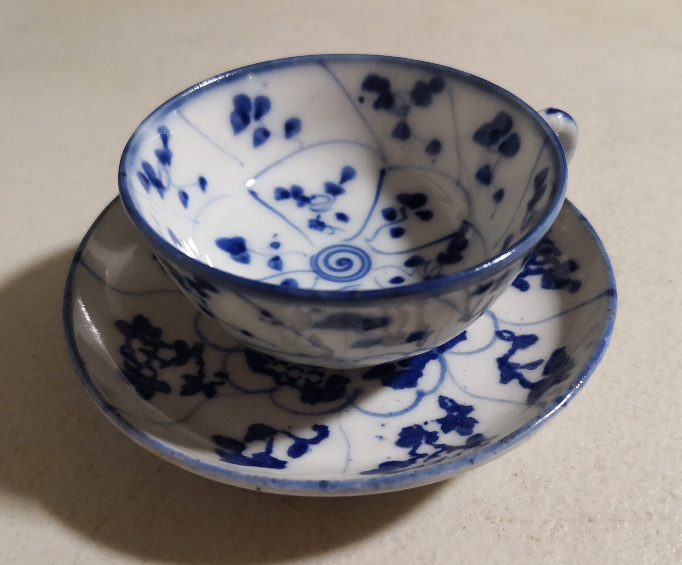 Vintage 1930s Qinghua Flower Pattern Porcelain Cup Set 6907 - Etsy