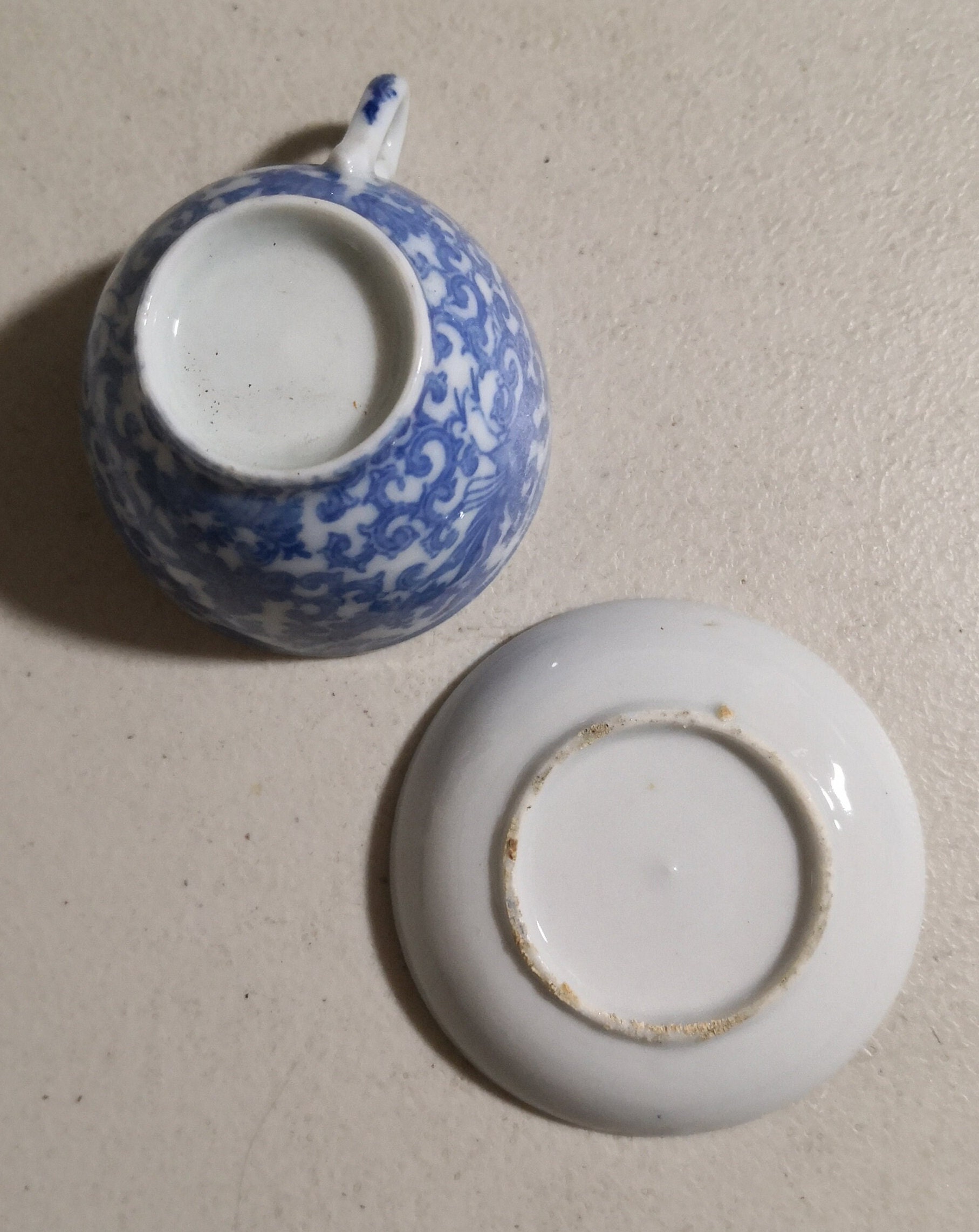 Vintage 1930s Qinghua Flower Pattern Porcelain Cup Set -- 6908 - Etsy