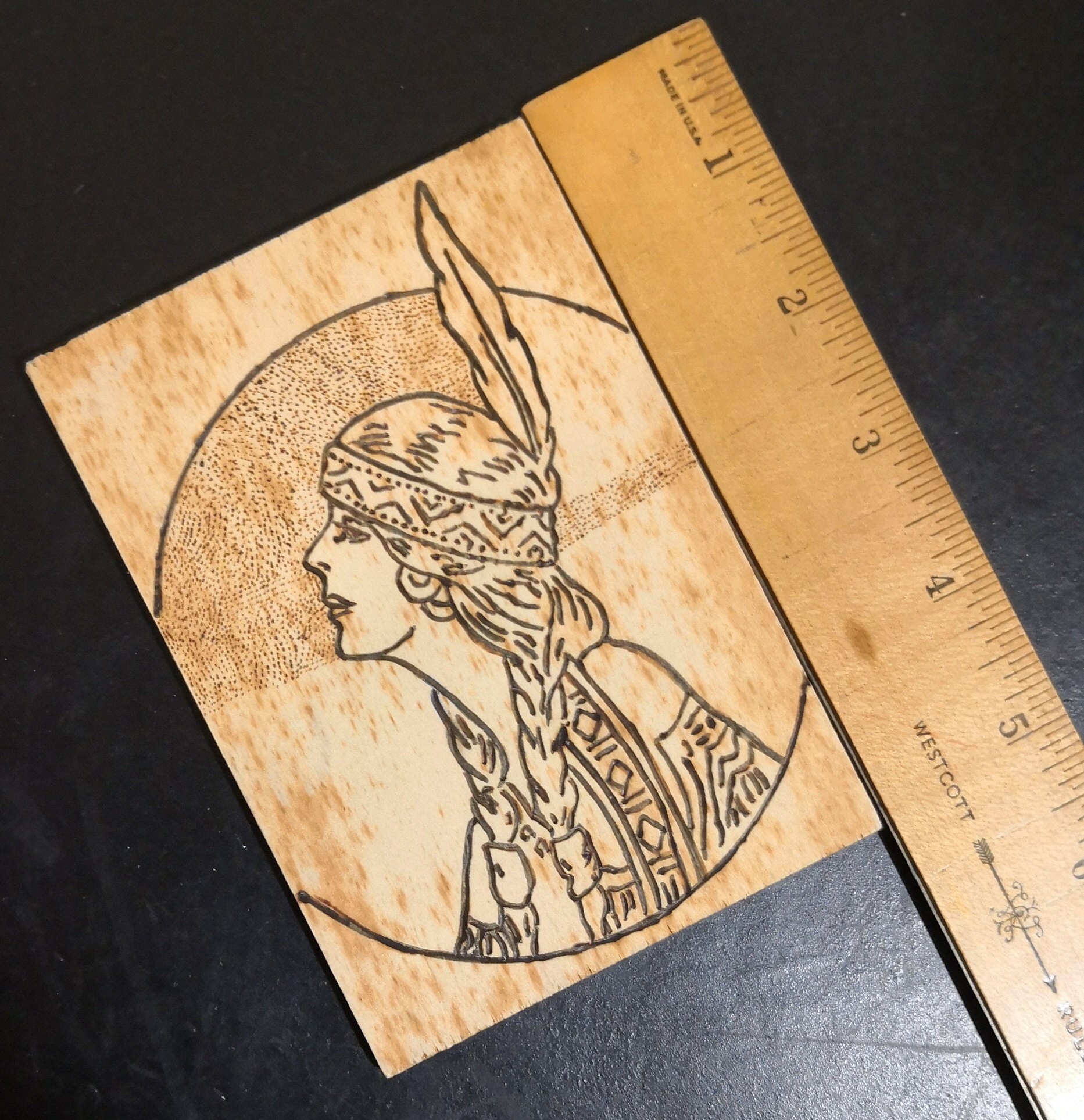 Vintage 1940s Olaf Wieghorst Native American Woman, Pyrography on Wood ...