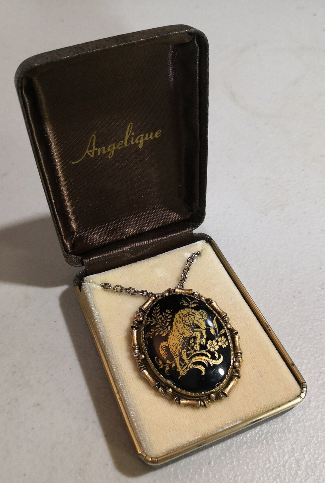 Vintage Angelique Gold Tone Black and Glod Ram Goat Brooch - Etsy