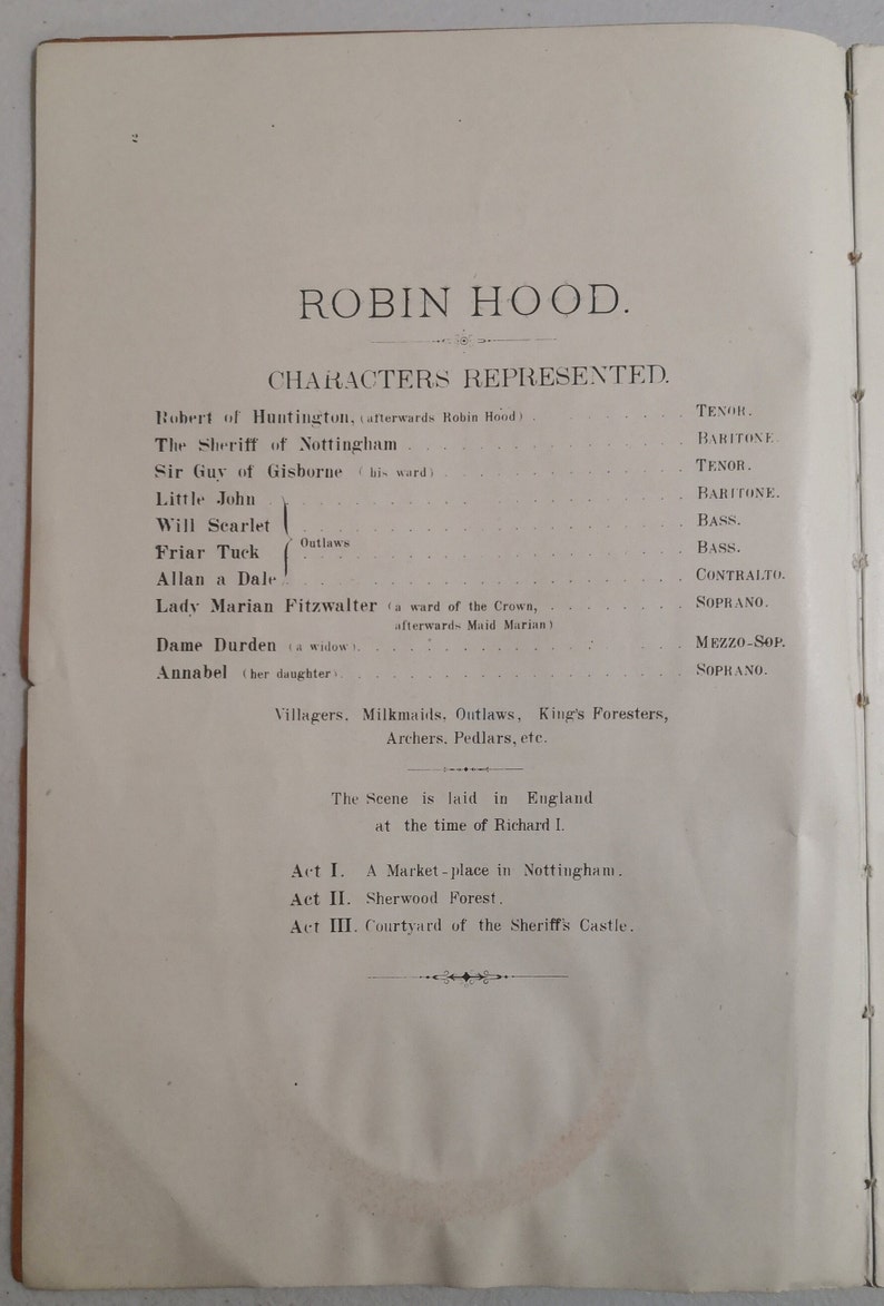Robin Hood: A Comic Opera in Three Acts Libretto by Harry B. Smith ...
