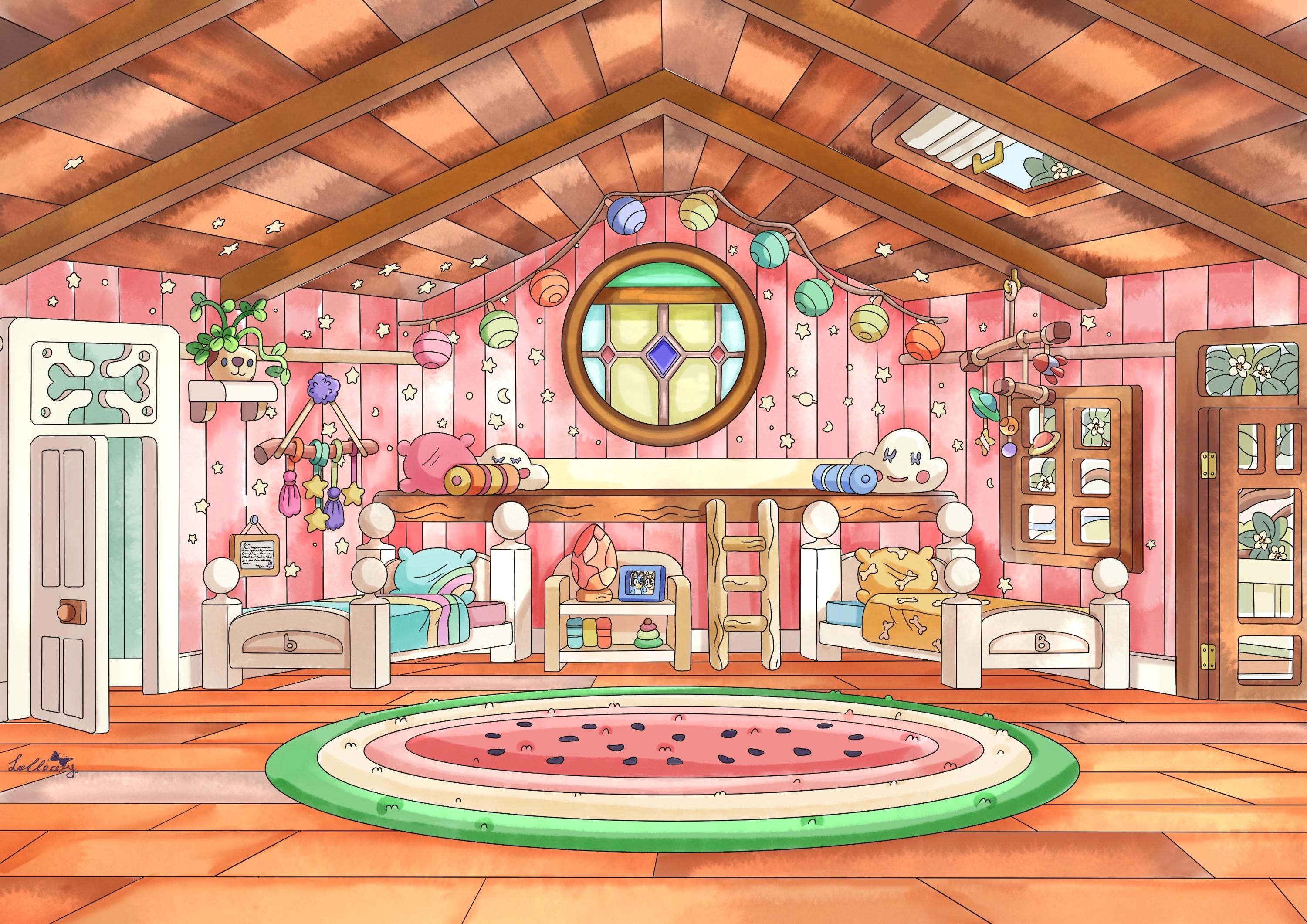 Disney ABC Kids Bluey Bluey and Bingo’s Bedroom Disney Art Illustration ...