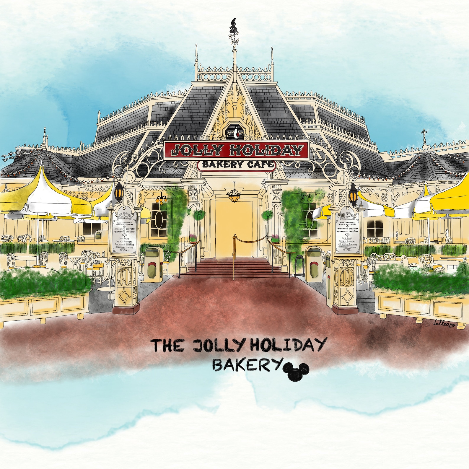 The Jolly Holiday Bakery Disney Art Illustration Watercolor - Etsy