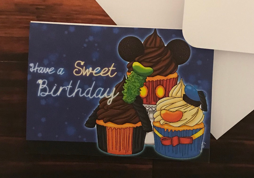 Disney Mickey Mouse Donald Duck and Goofy Sweet Cupcake Birthday Card ...