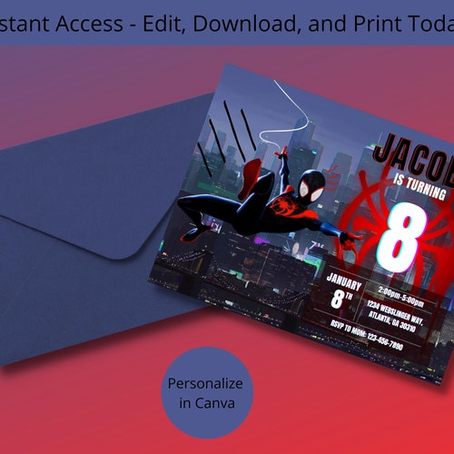 Spiderman in to the Spiderverse Birthday Invitation Miles - Etsy