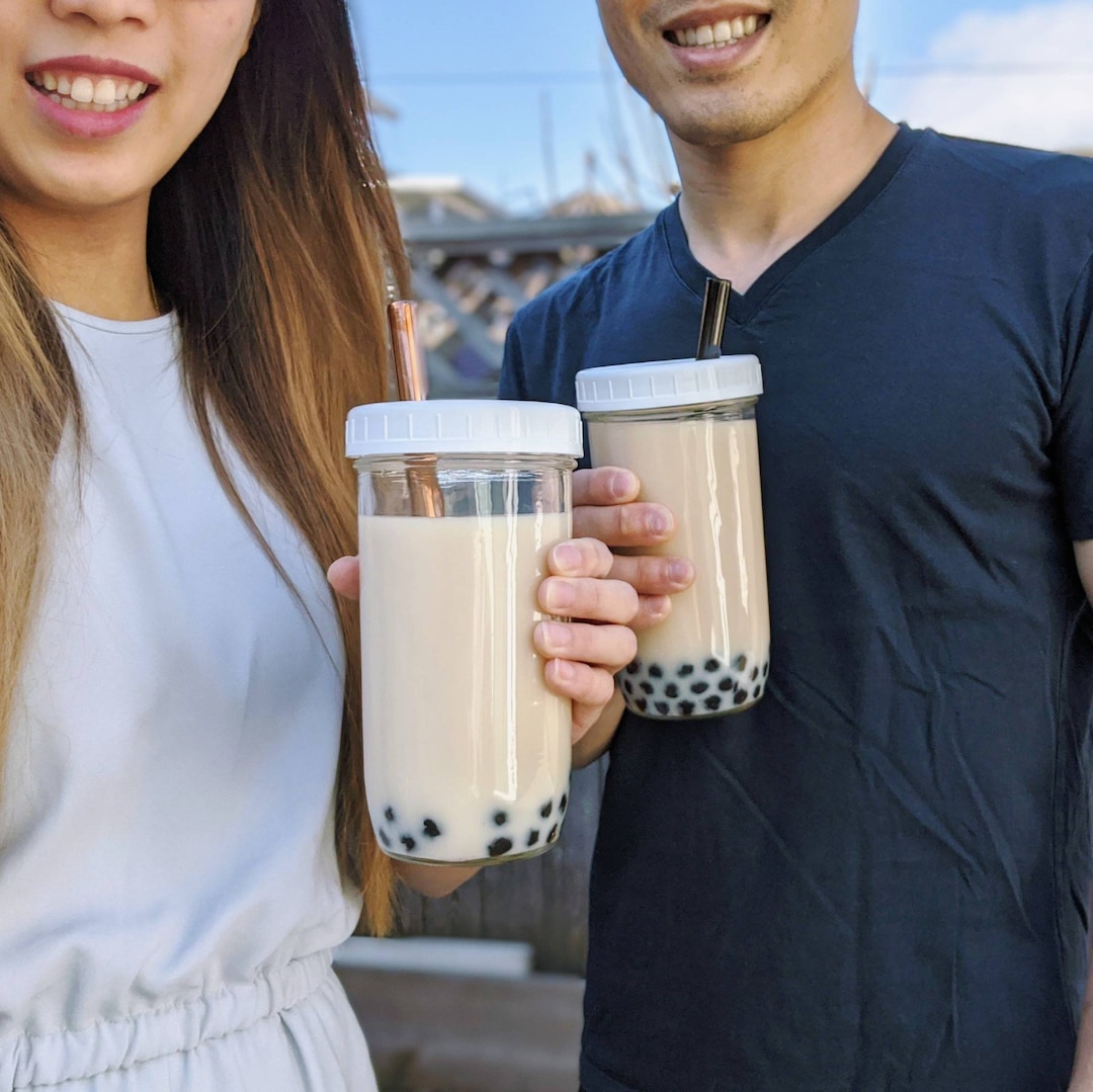 2 PACK: Reusable Bubble Tea Cups With Bevel-cut Boba Straws and Straw ...