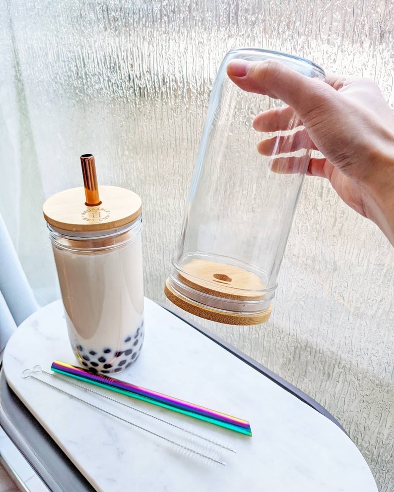 2 PACK: Reusable Bubble Tea Cup With Bamboo Lid Bubble Tea - Etsy