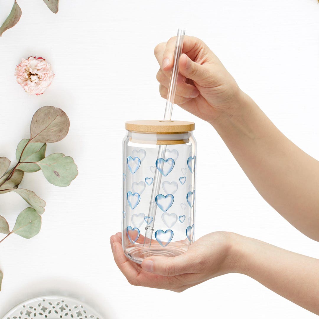 Heart Bubble Clear Sipper Glass - 16oz, Drinking Glass, Cocktail Glass ...