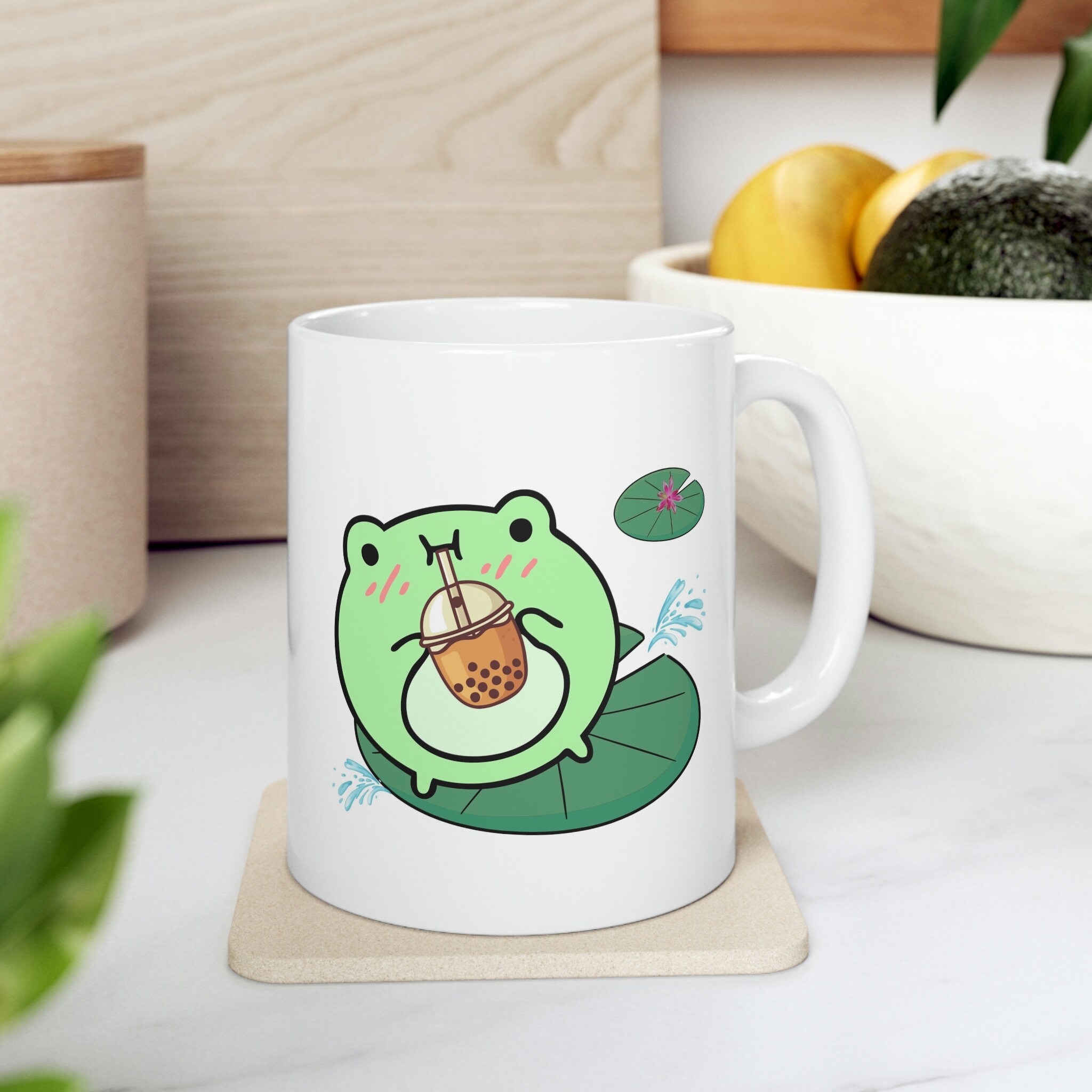 Cute Frog Drinking Bubble Tea Mug, Anime Lover, Anime Gift, Japanese ...