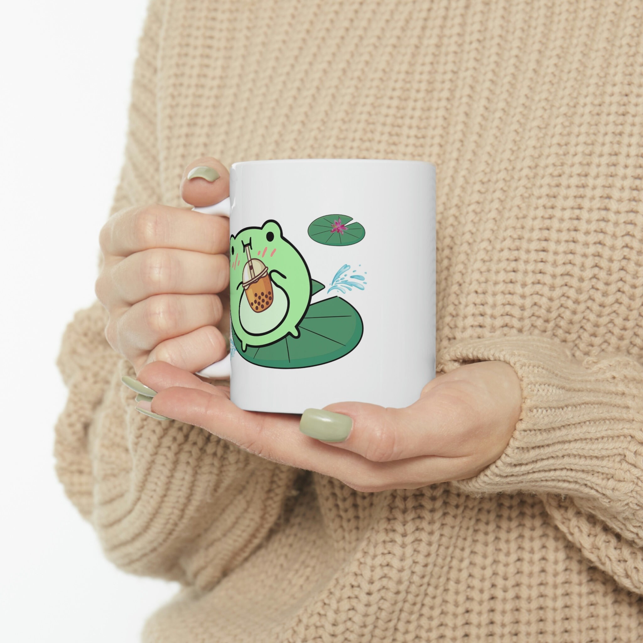 Cute Frog Drinking Bubble Tea Mug, Anime Lover, Anime Gift, Japanese ...