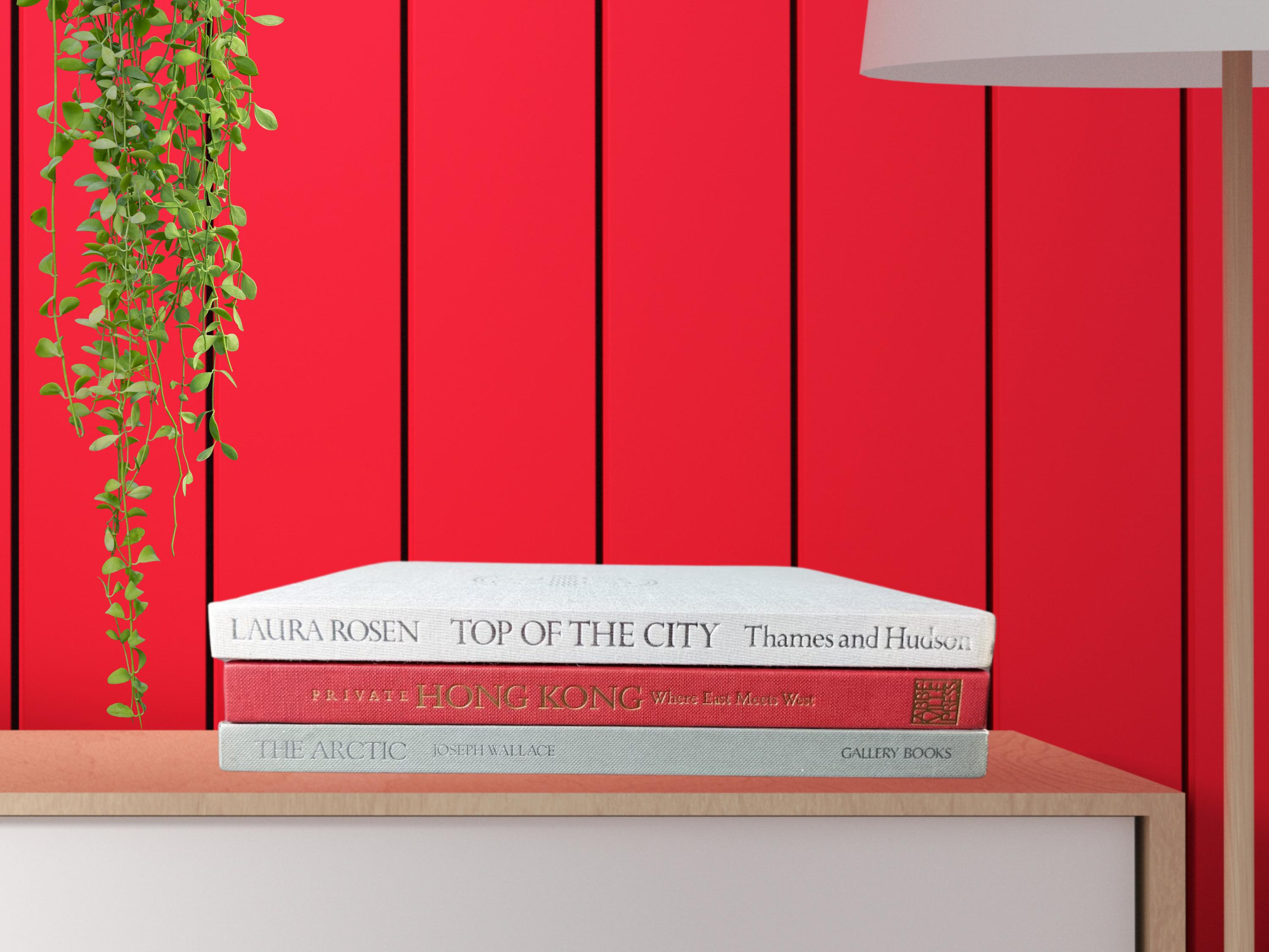 Red, White, and Gray Book Stack | Coffee Table Decor Set | Large Book ...