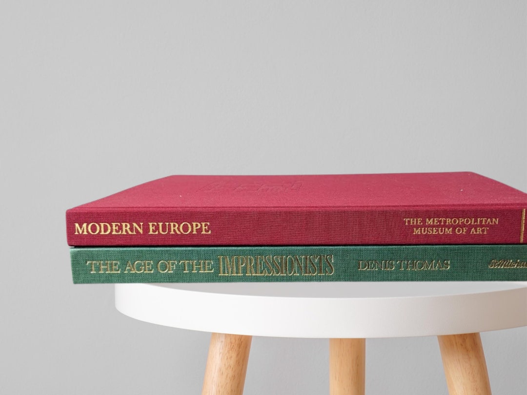 Shade of Red and Green Book Stack Coffee Table Decor Set Large Book ...