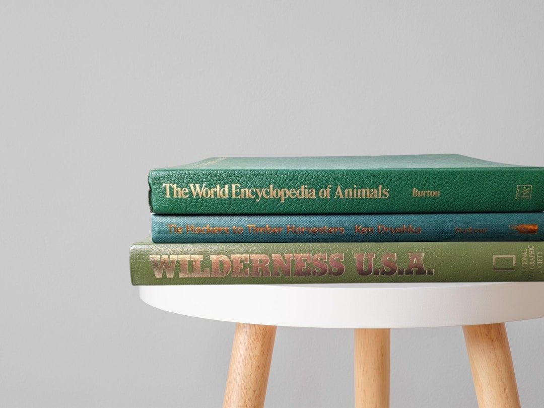 Green Book Stack Gold Titles Coffee Table Decor Set Large Book Stack ...