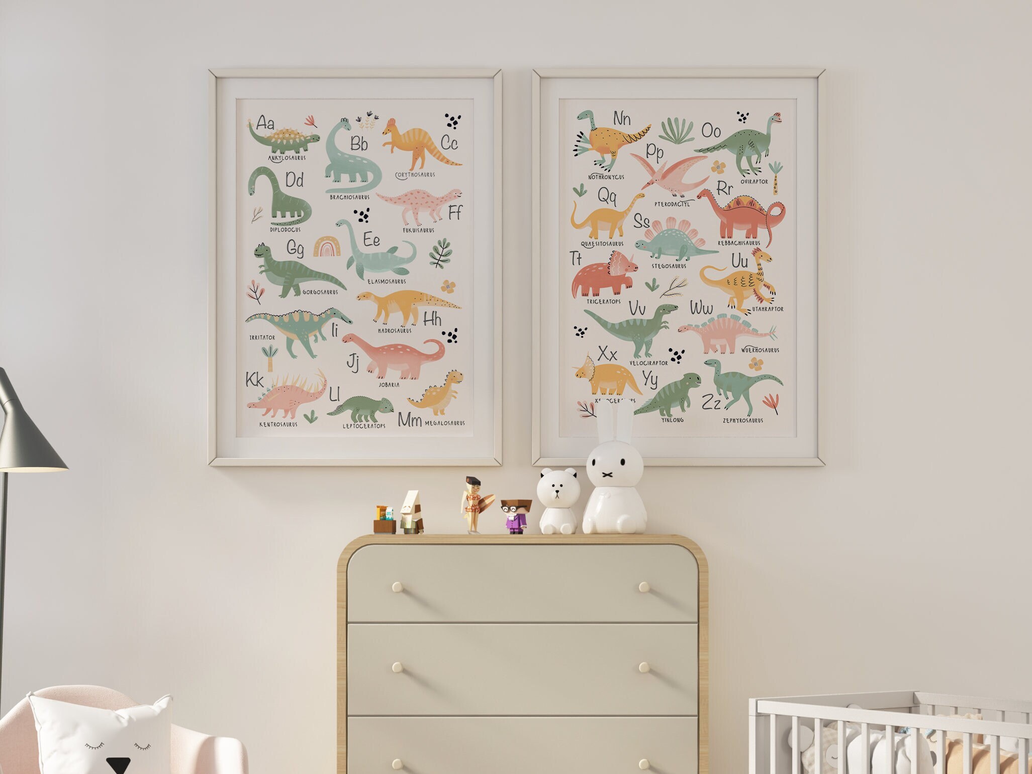 Set of 2 Dinosaur Alphabet Letter Wall Art Nursery Dinosaur Theme Set ...